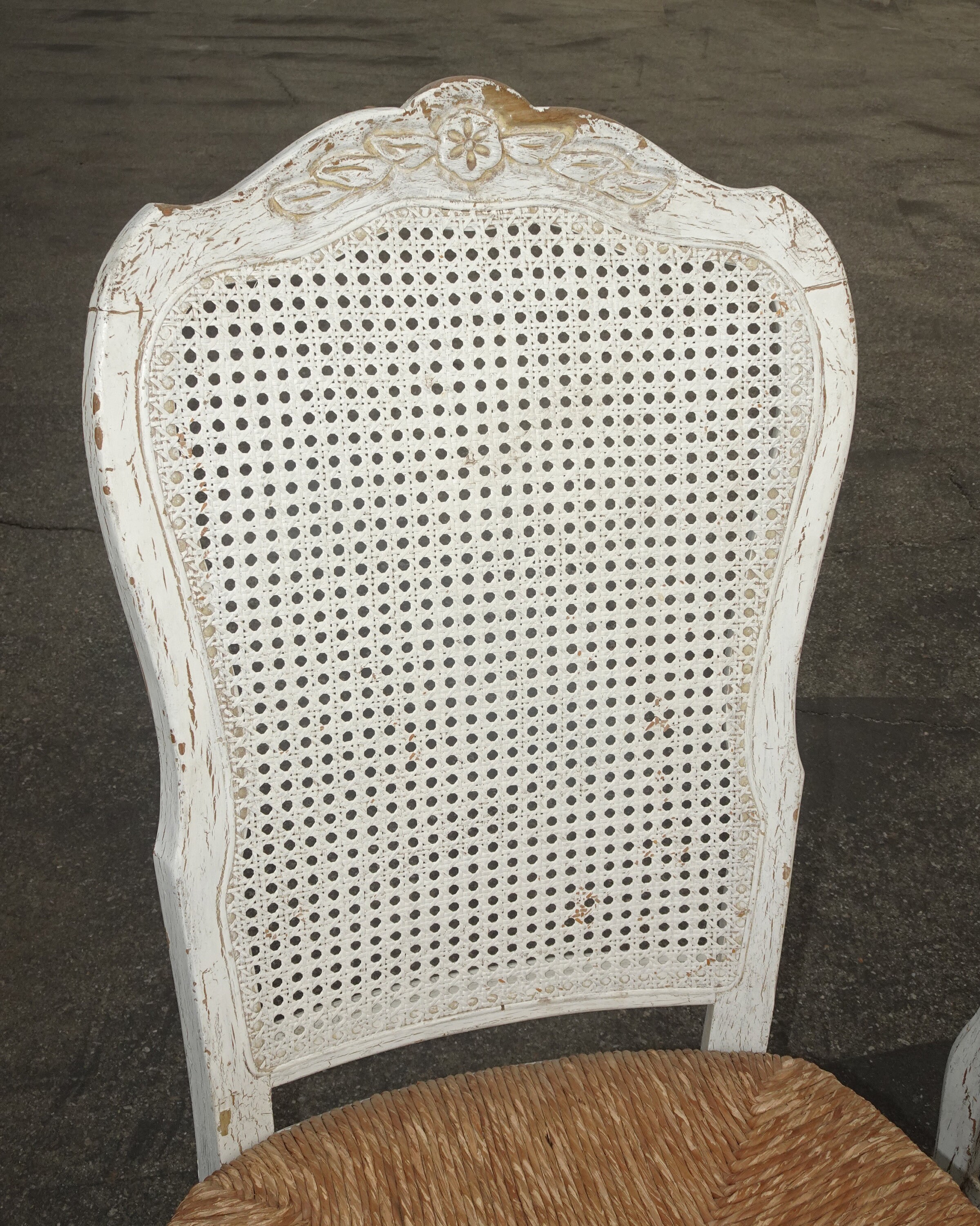 Pair of Two French Country White Cane & Rush Shabby Chic Side Chairs ...