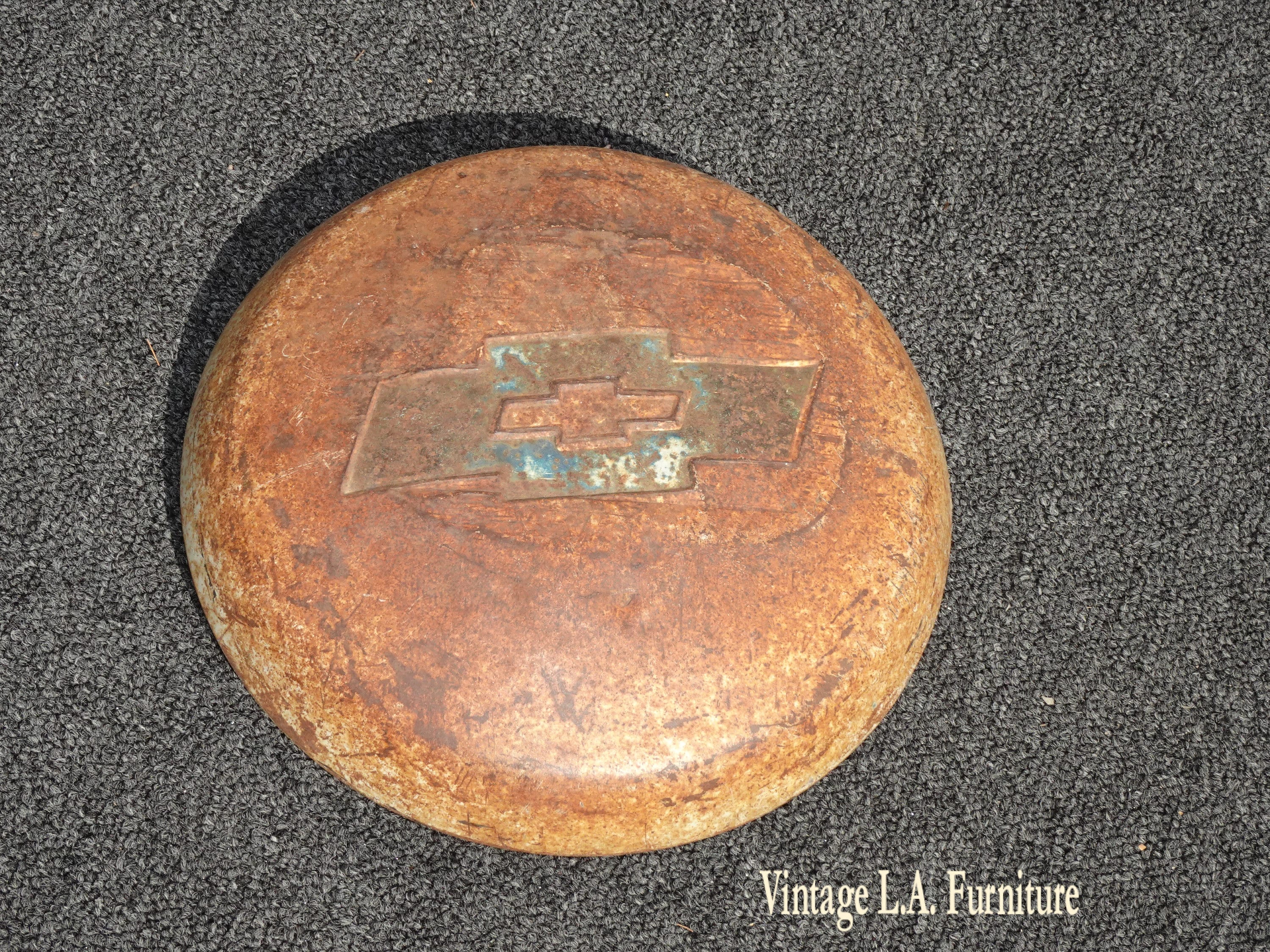 Vintage French Country Old Rusty Chevrolet Hubcap Picture Arts & Crafts ...