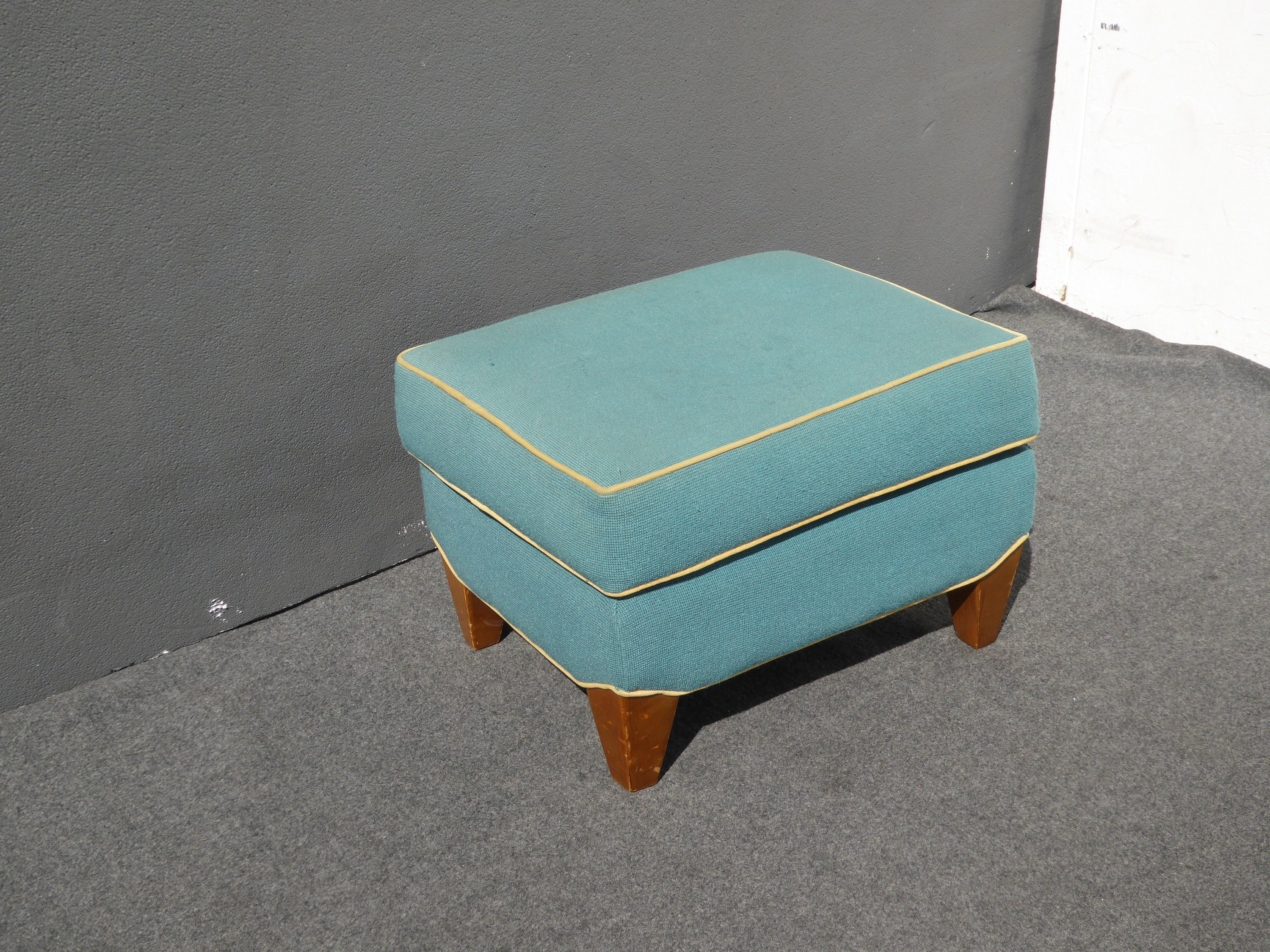 Turquoise OTTOMAN Bench Stool w Yellow Trim
