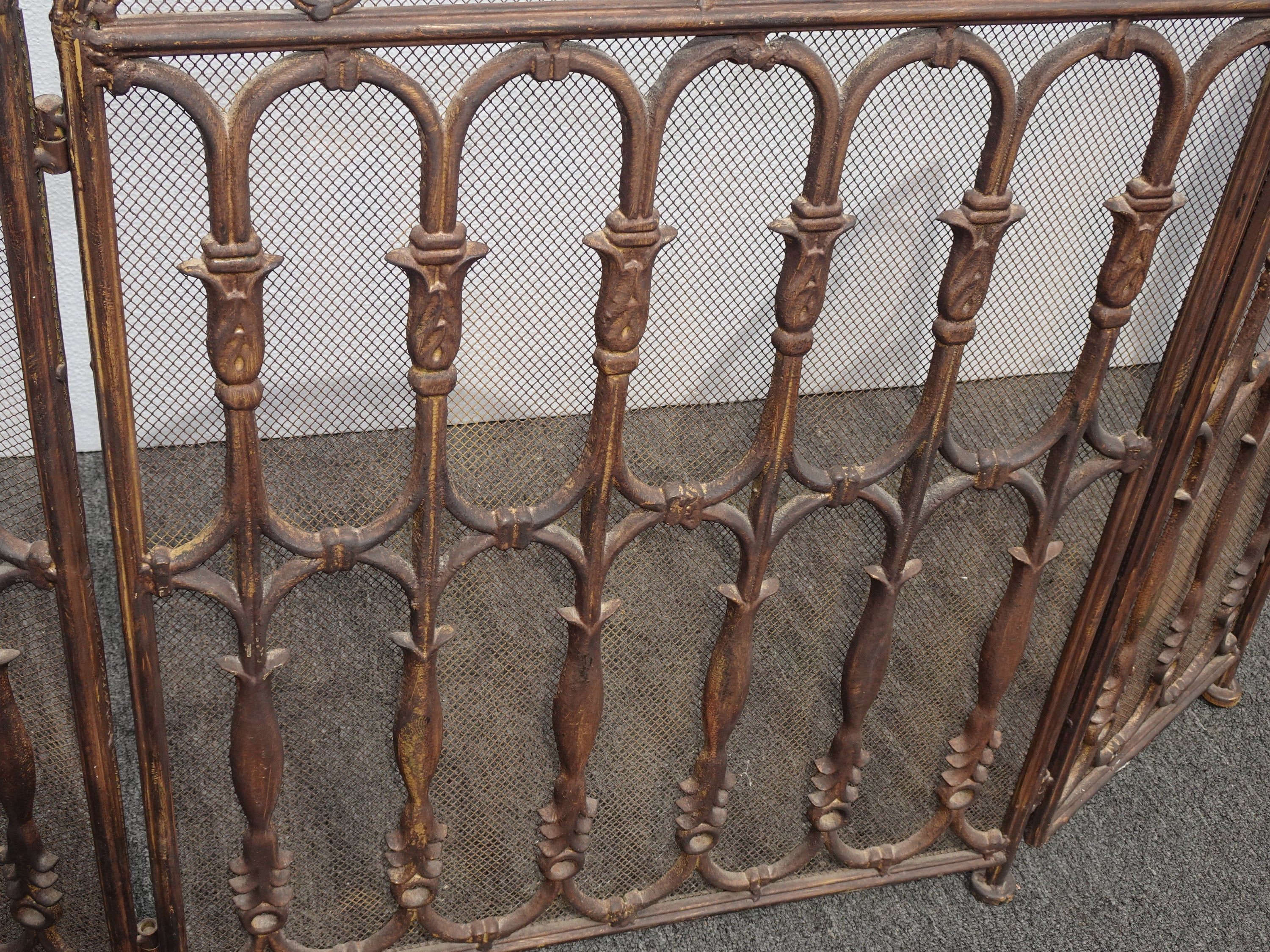Vintage Spanish Style Brown Fireplace Screen w Scrolls