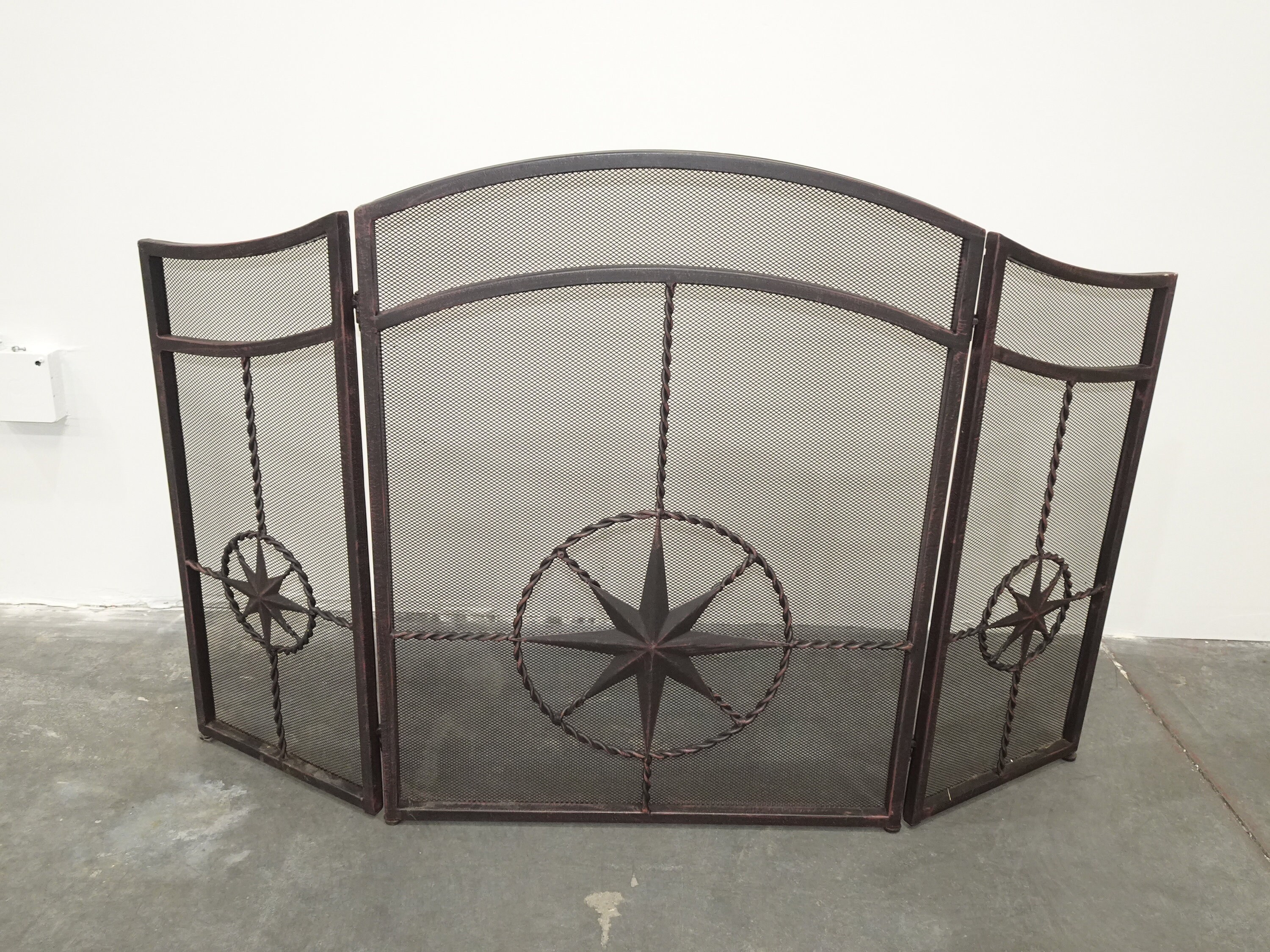 Vintage Iron Fireplace Screen w Star Logos & 3 Panels Southwestern ...