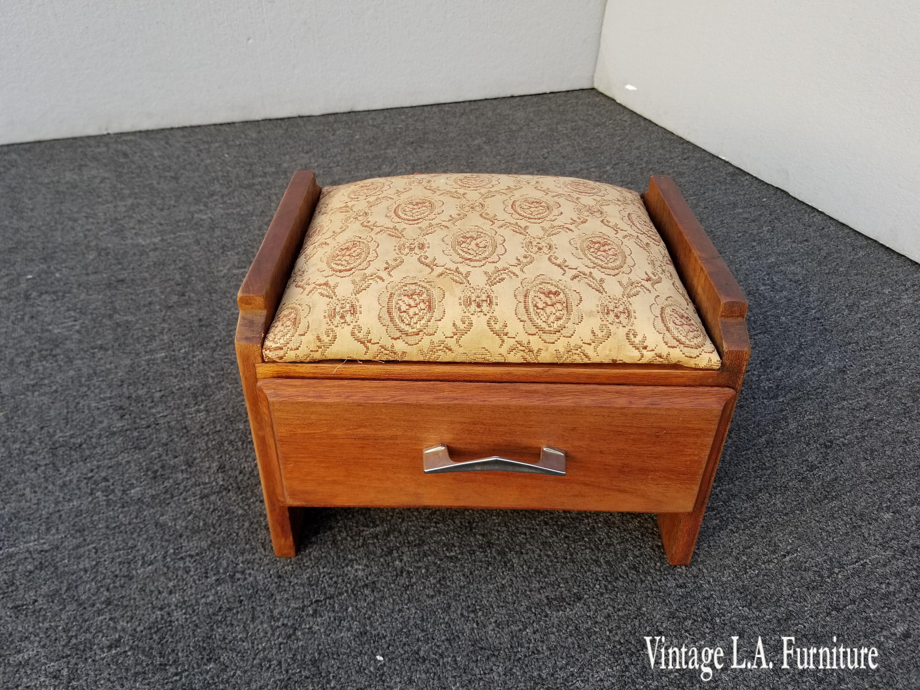 Vintage French Country Footstool w Drawer ~ use as Sewing Kit Storage