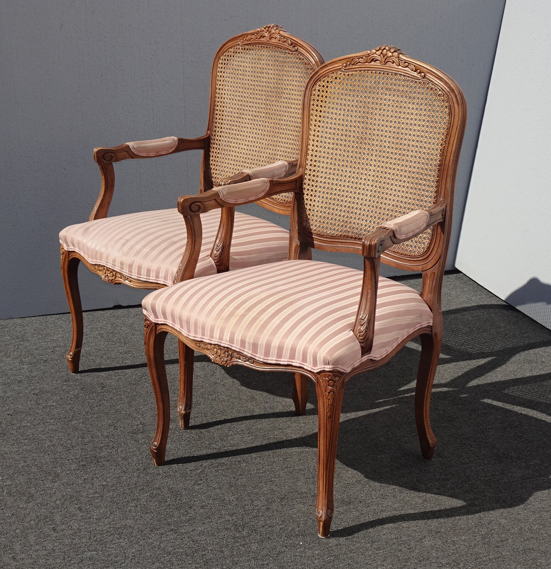 Pair of French Provincial Country Cane Rose Accent Chairs Chaircraft ...