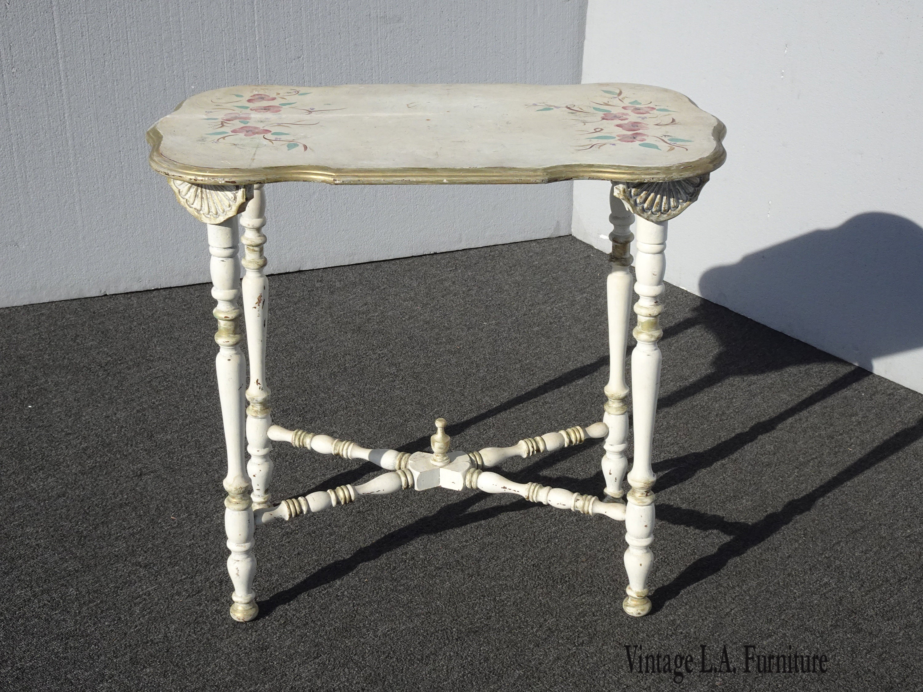 Vintage French Country Shabby Chic Rustic Side Table w Hand painted ...