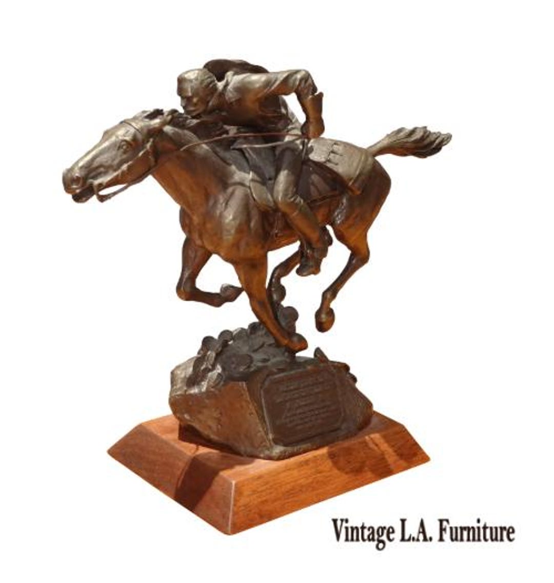 LH21 Vintage Wells Fargo Bronze Statue "lightning Line" Rider Cowboy ...