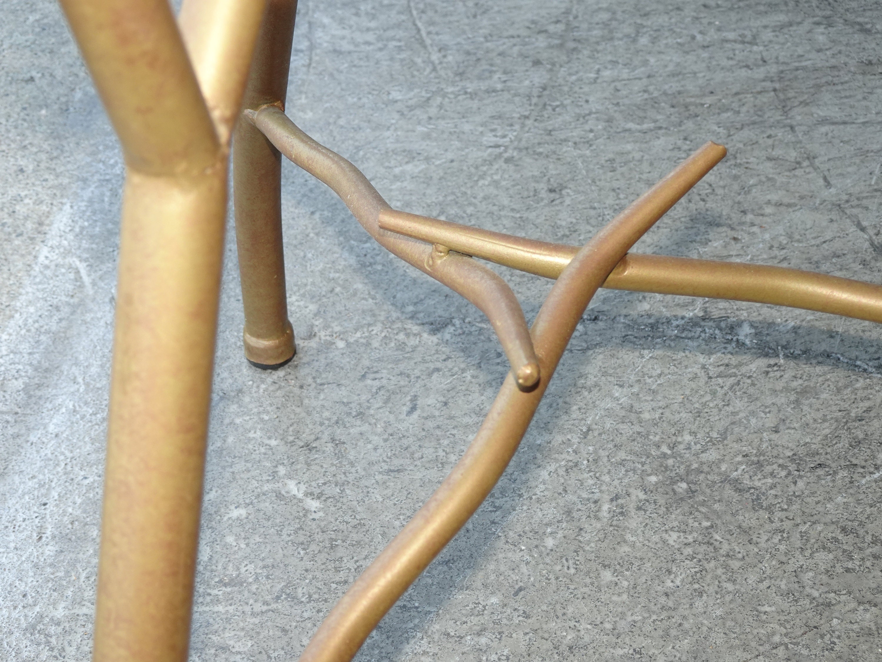 Vintage Gold Side Table Metal Tree Branches w Marble Top