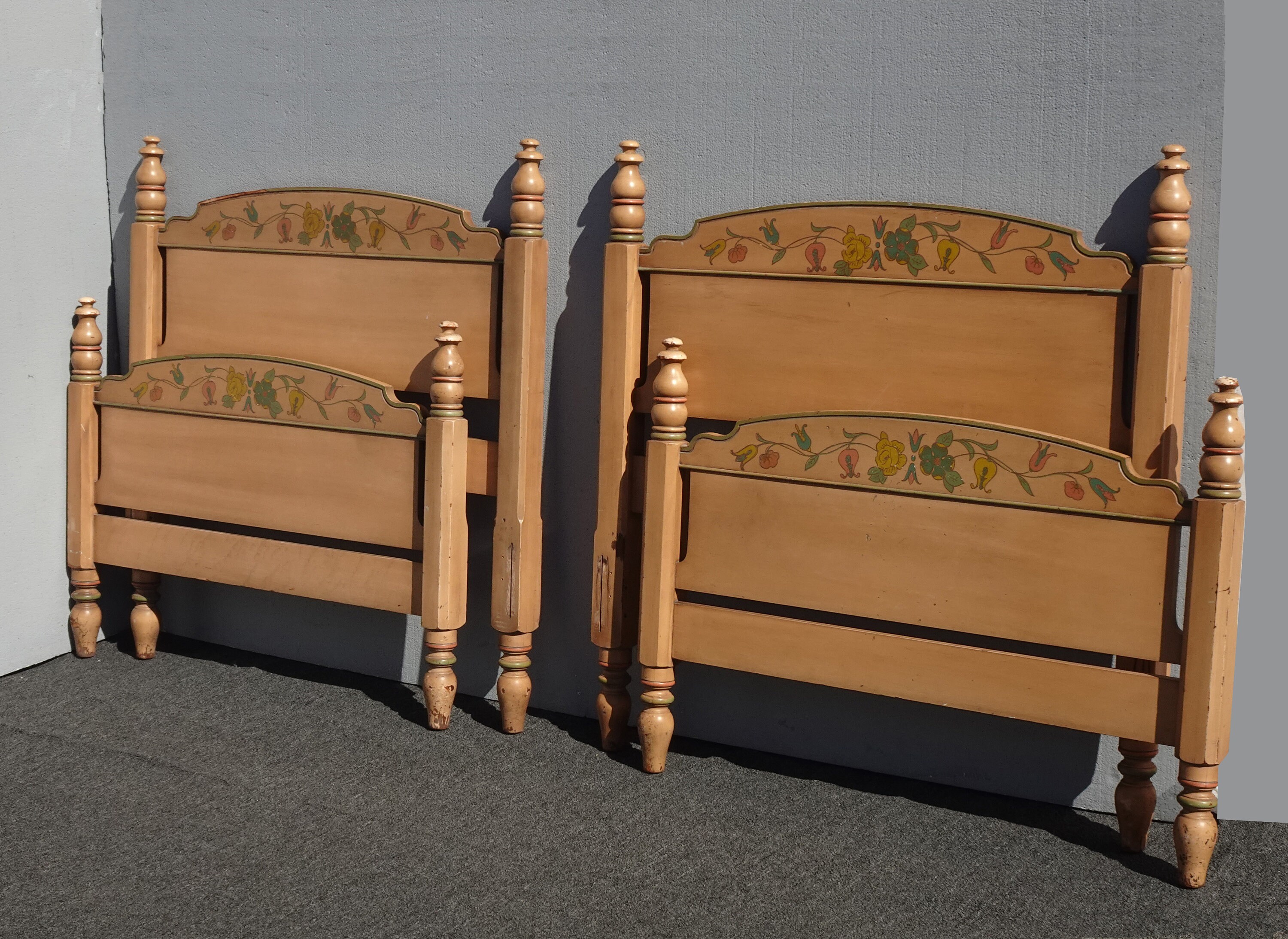 Pair of French Country Hand Painted Bed Frames Twin Headboards W Side ...