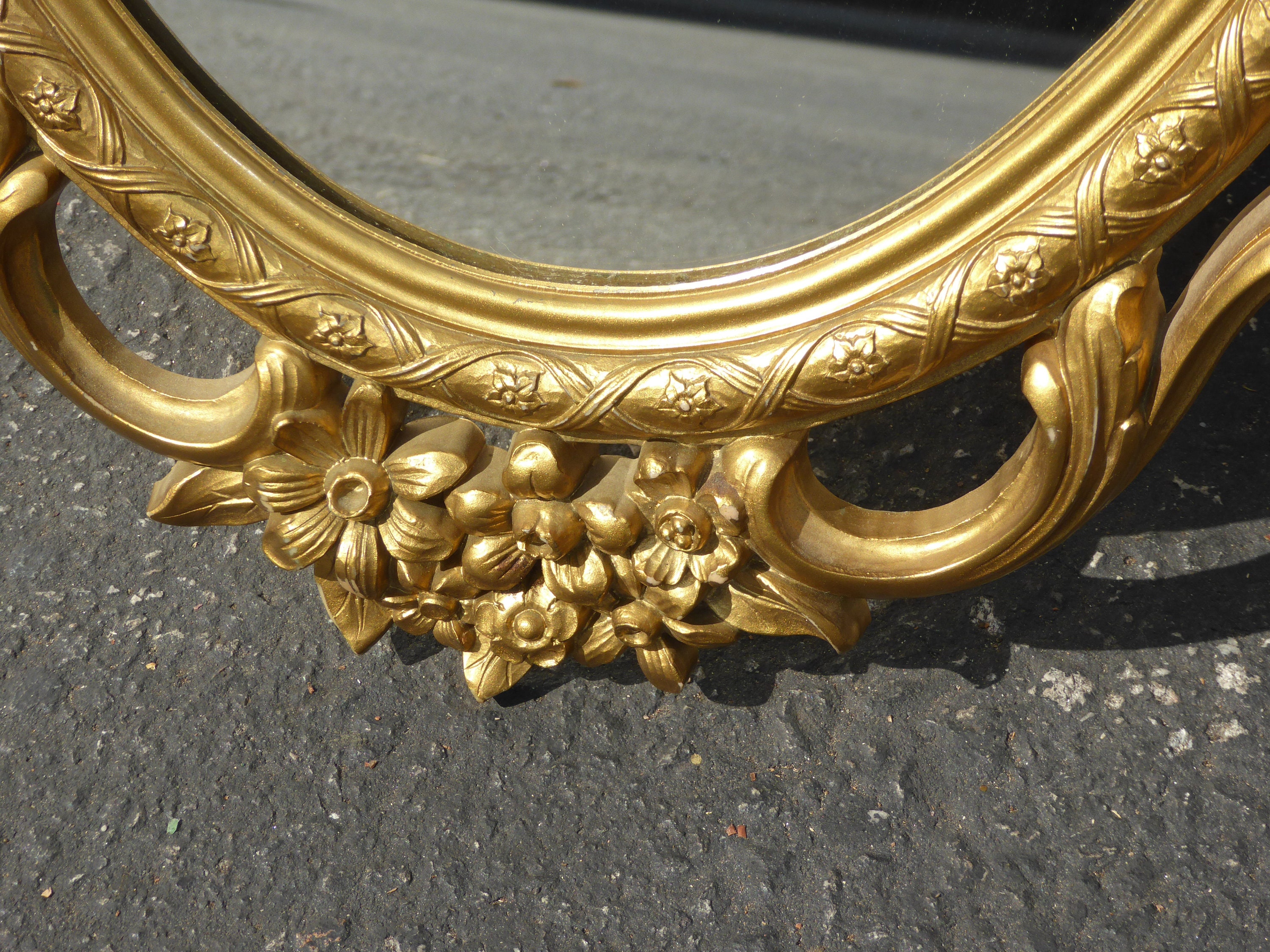 Vintage Syroco Rococo Style Mirror Gold Floral Design Oval Wall Mirror USA
