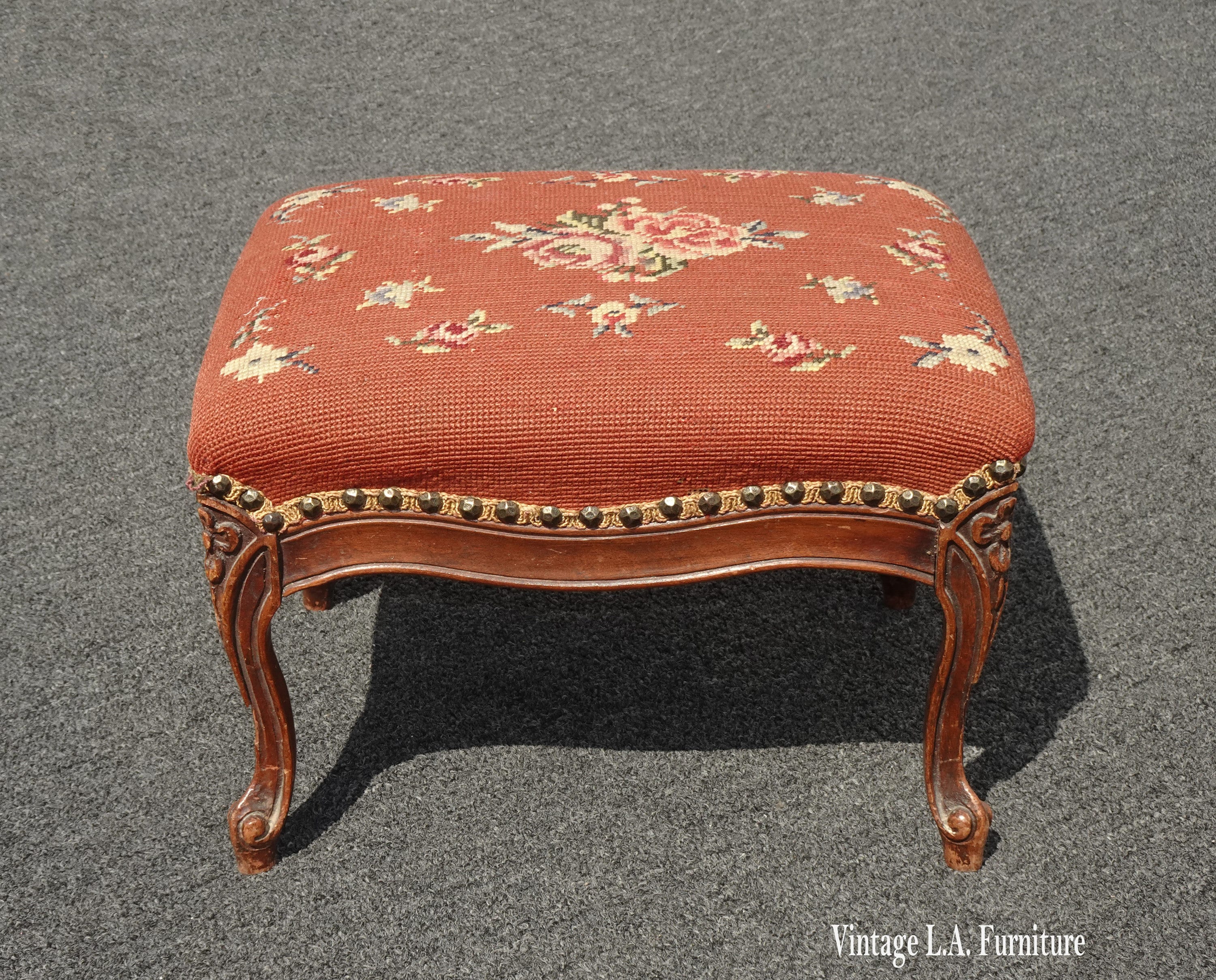 Vintage French Footstool vintage Needlepoint Footstool Vintage ...