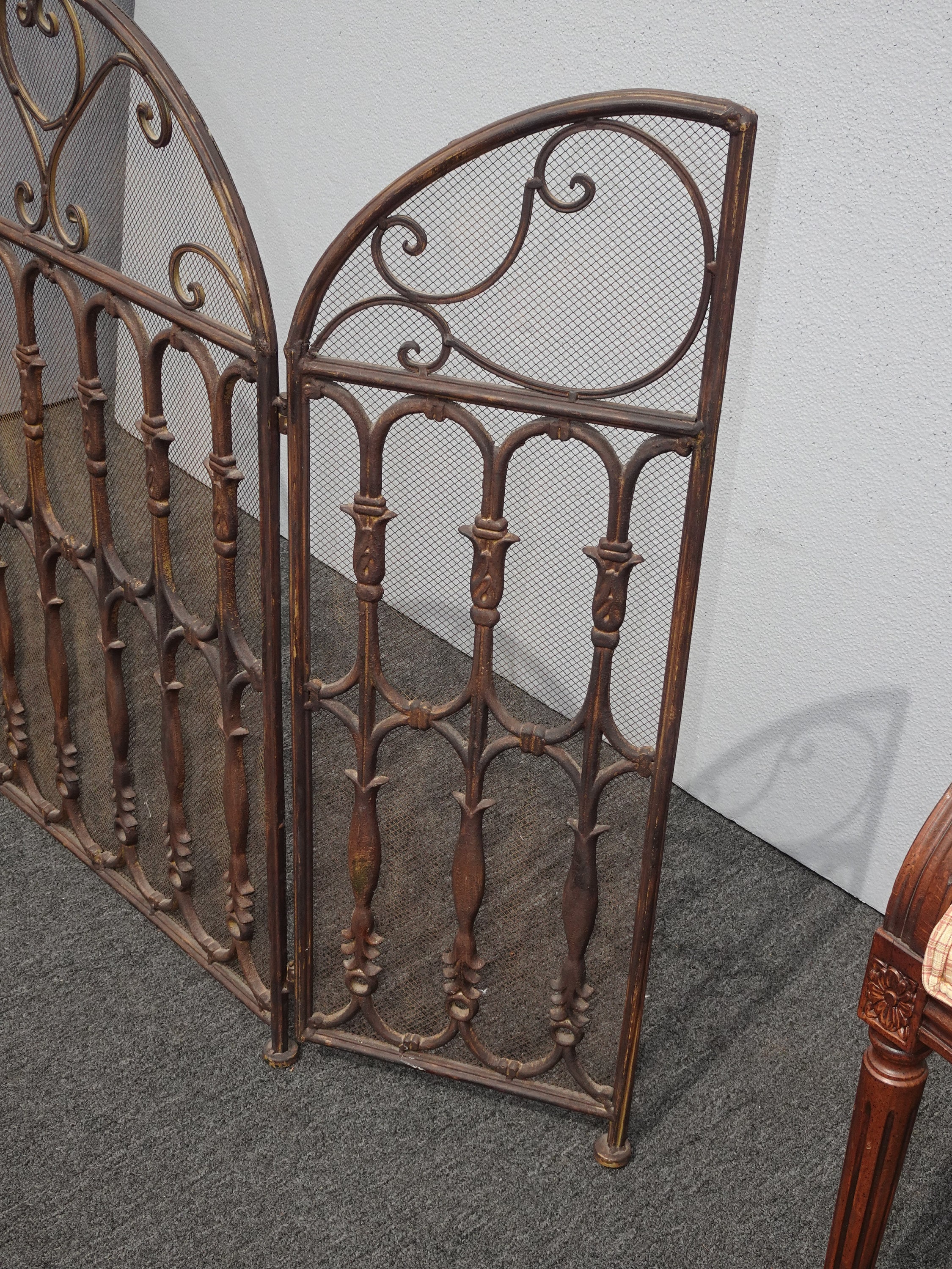 Vintage Spanish Style Brown Fireplace Screen w Scrolls