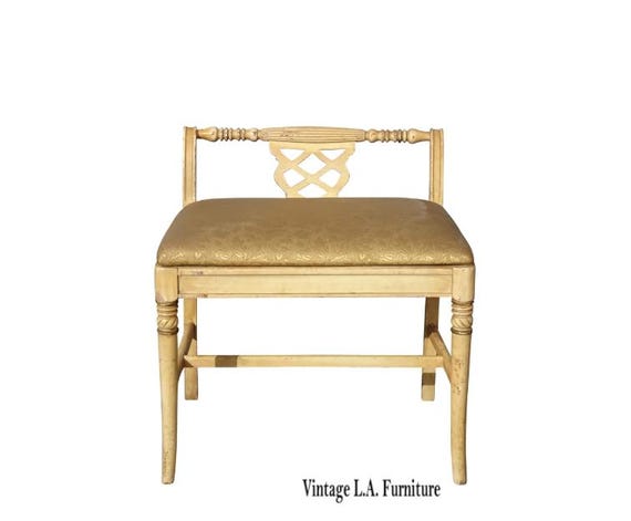 Vintage French Country Beige Shabby Vanity Chair Bench Etsy