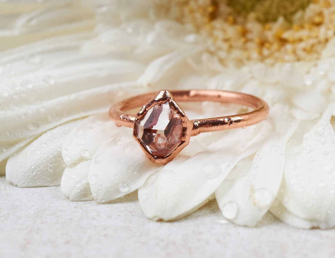 Raw Herkimer Diamond ring Raw crystal engagement ring Unique | Etsy