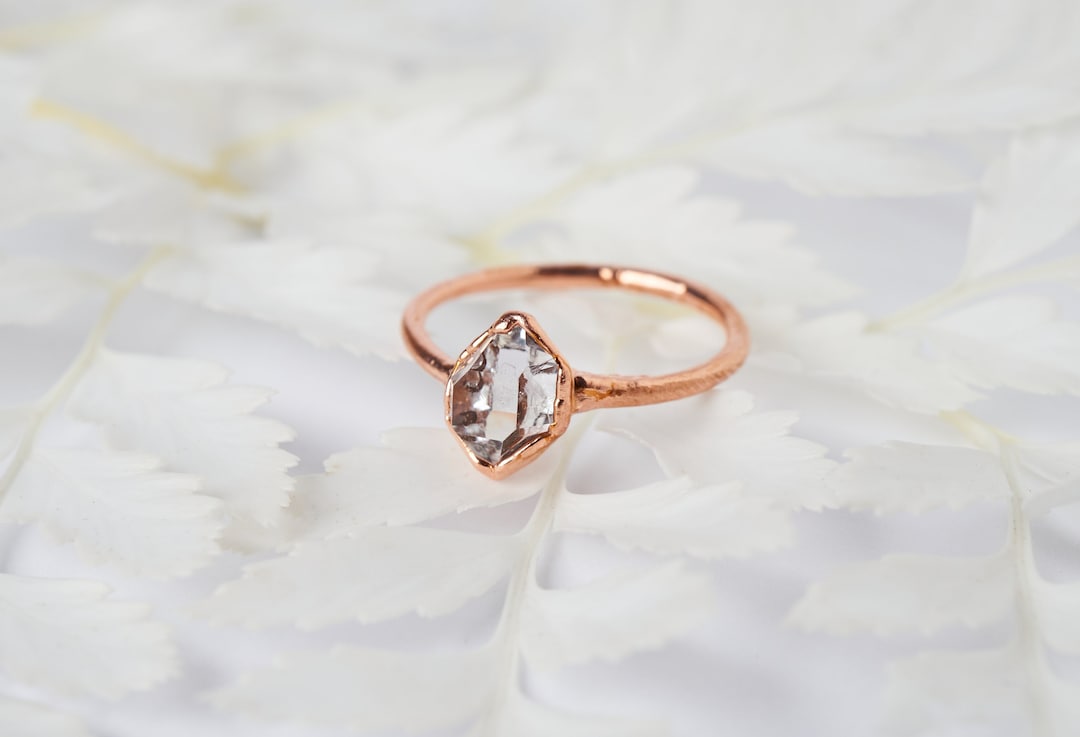 Raw Herkimer Diamond Ring, Raw Crystal Engagement Ring, Unique Gemstone ...