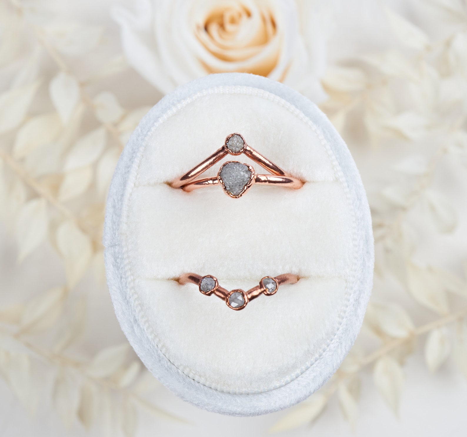 Rough Diamond Ring Set Raw Diamond Ring Raw Stone Engagement - Etsy