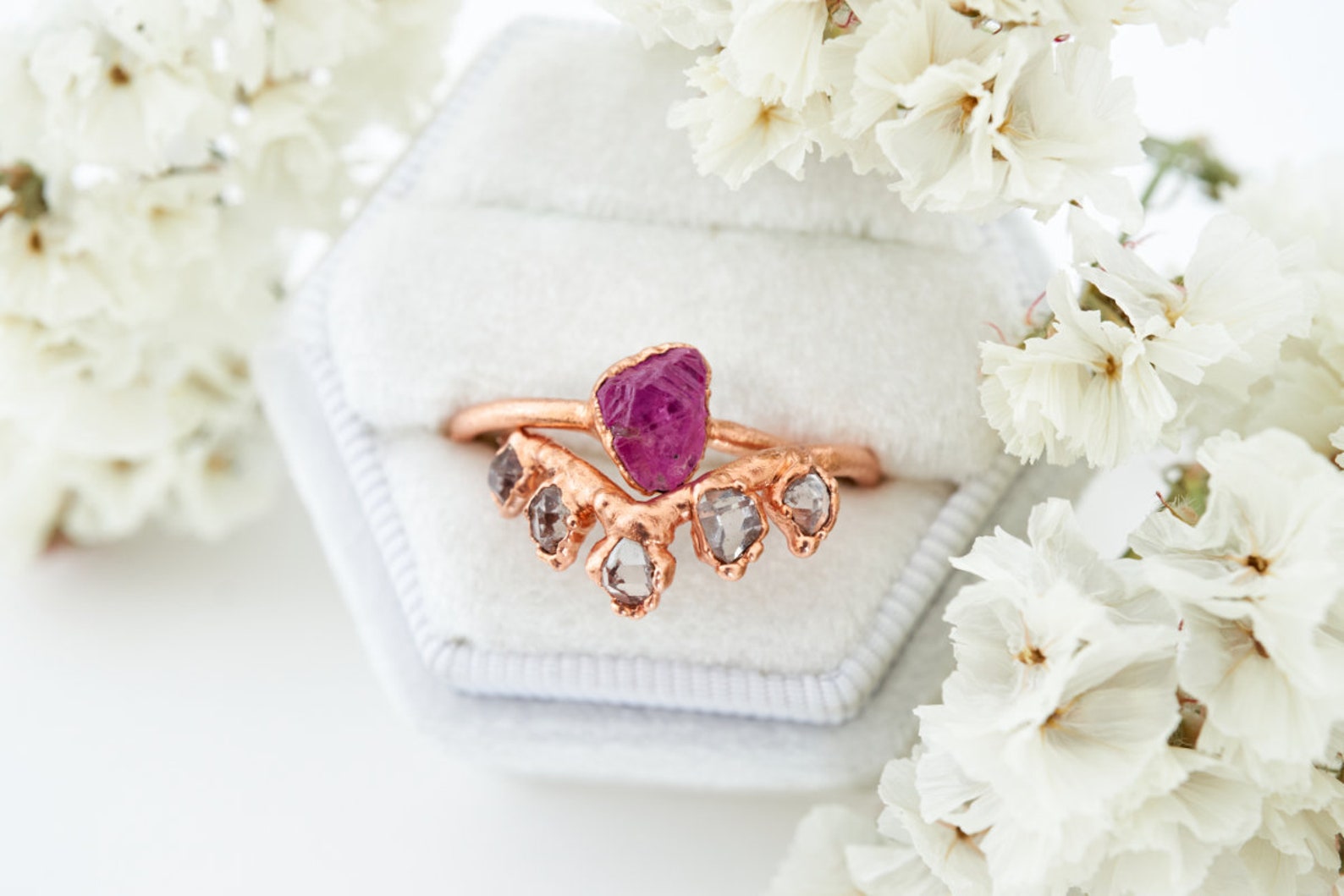 Raw Ruby Ring and Ring Enhancer, Herkimer Diamond Ring, Raw Gem Ring ...