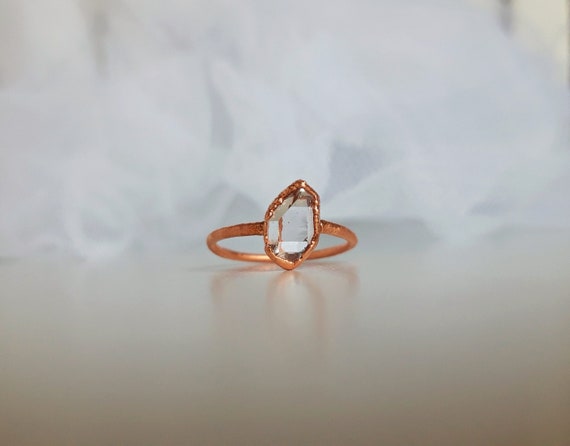 Raw Herkimer Diamond ring Raw crystal engagement ring Unique | Etsy