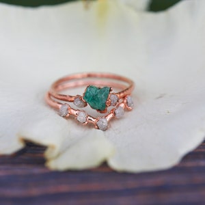 Raw emerald ring with diamonds raw crystal engagement ring | Etsy
