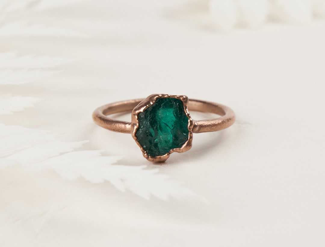 Raw Emerald Ring, Raw Crystal Engagement Ring, Raw Stone Engagement Ring, Uncut Emerald Ring ...