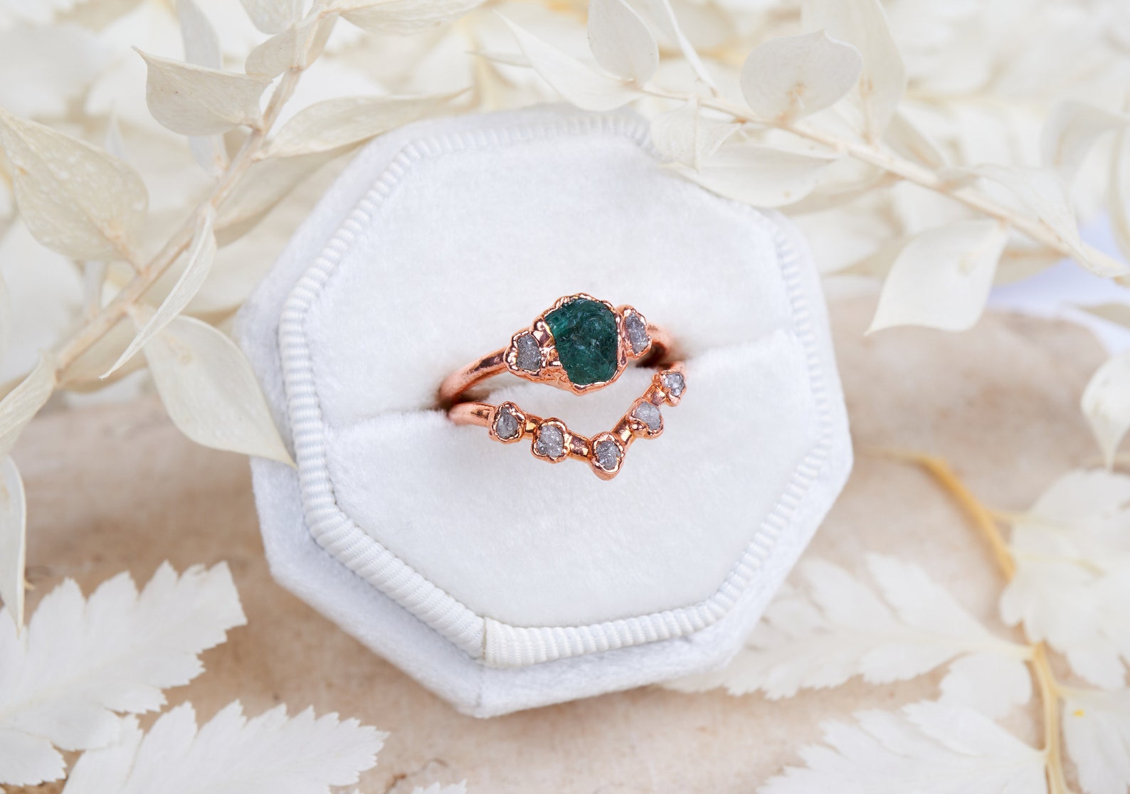 Raw Emerald Ring With Diamonds Raw Crystal Engagement Ring - Etsy