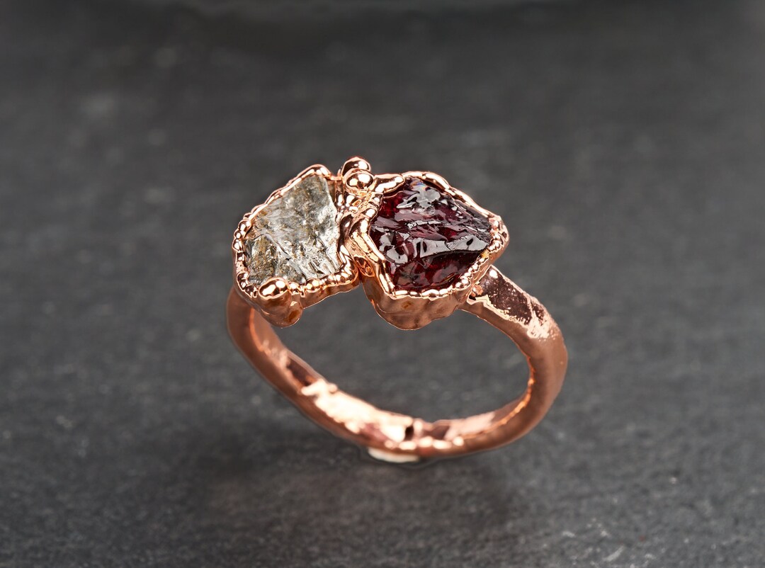 Raw Garnet & Meteorite Ring Men. Unique Red Black Stone Promise Ring ...