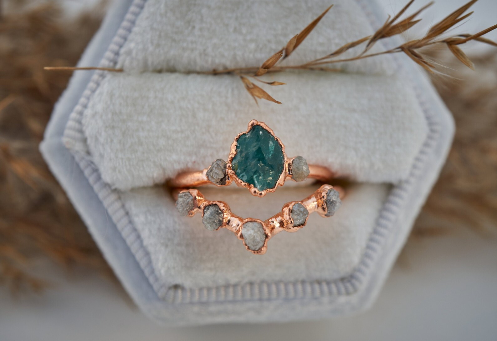 Raw emerald ring with diamonds raw crystal engagement ring | Etsy