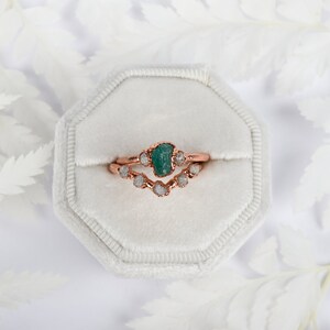 Raw Emerald Ring With Diamonds Raw Crystal Engagement Ring - Etsy