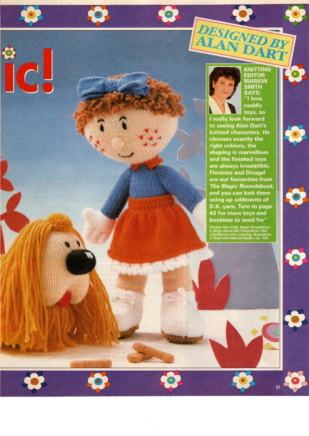 Florence and Dougal Knitting Pattern, Vintage Knitting Pattern, Magic Roundabout, 1990's ...