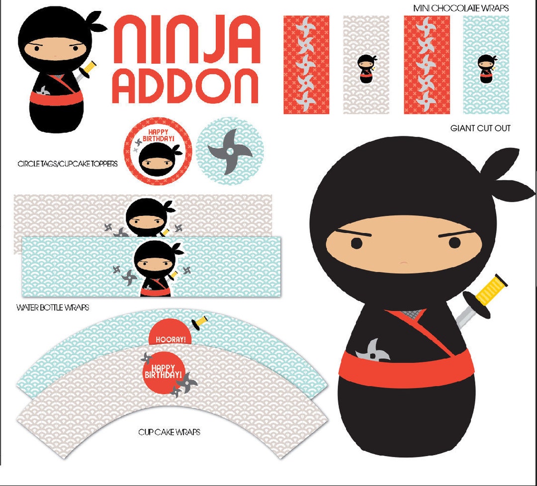Ninja Mini Partypack Add On- Cupcake Wraps, Tags, Chocolate Wraps ...