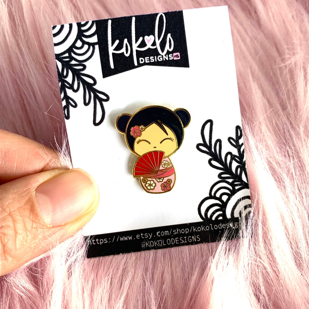 Cute Kokeshi Doll | Hard Enamel Lapel Pin Gift | Kawaii Japanese Girl ...