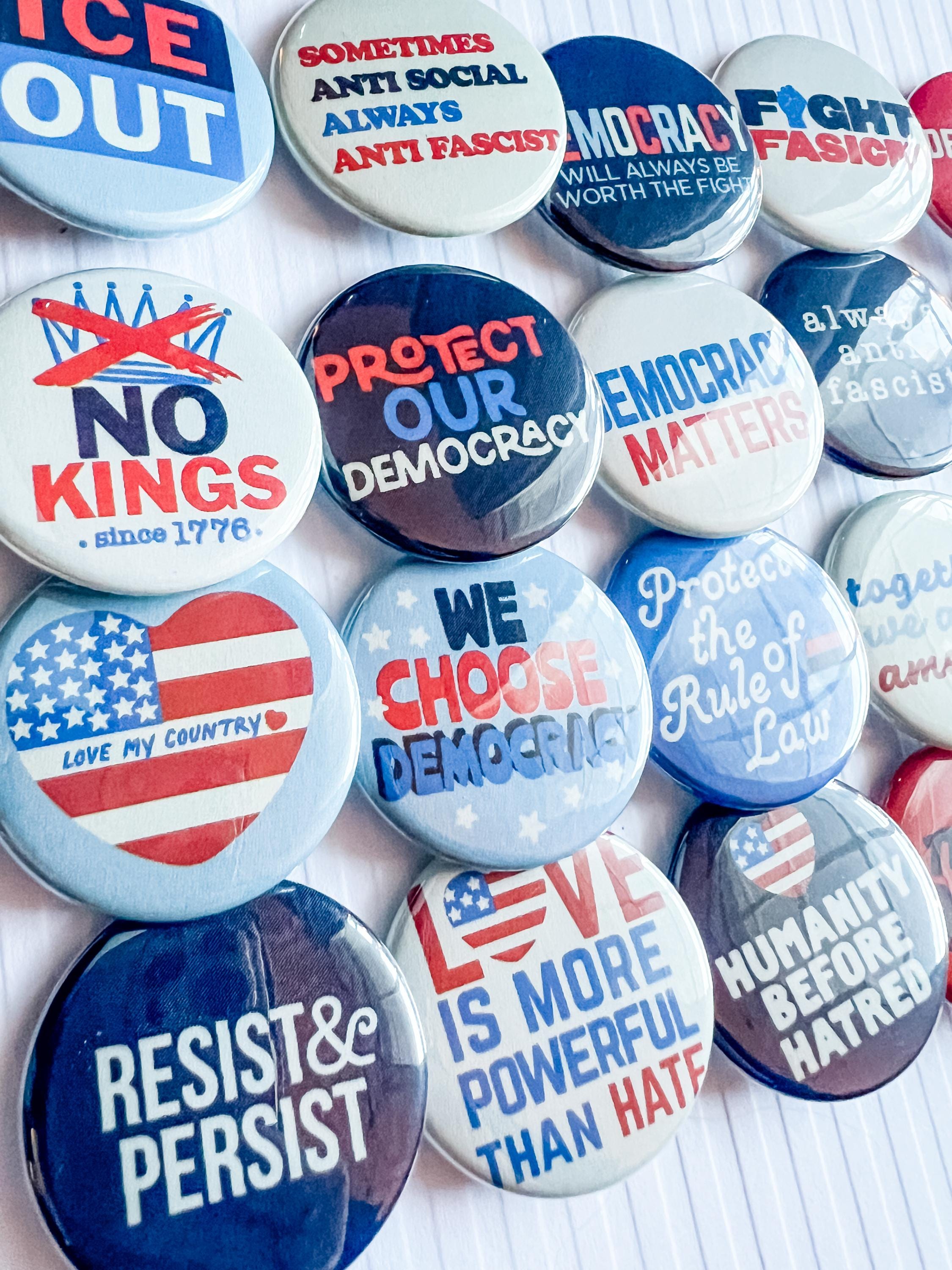 Mix & Match 1" Button Pin Gift- No Kings, Democracy Button Pins ...