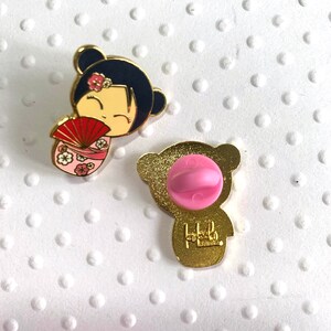 Cute Kokeshi Doll | Hard Enamel Lapel Pin Gift | Kawaii Japanese Girl ...