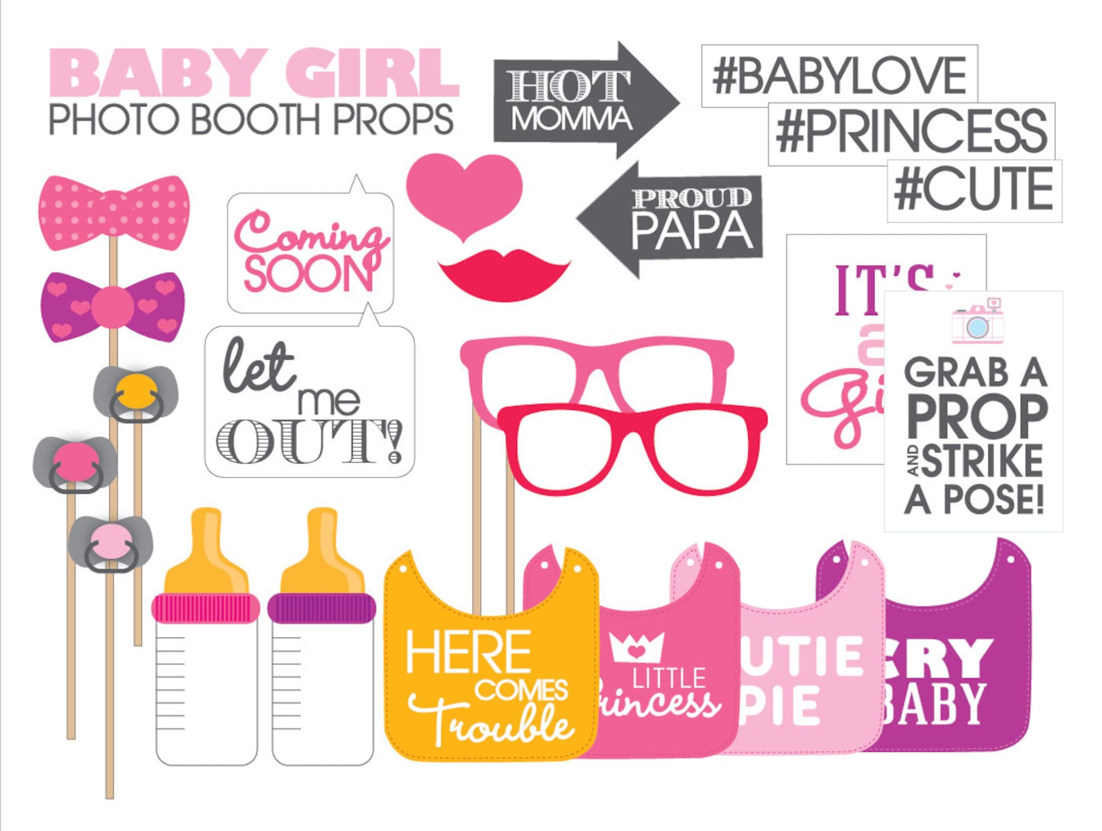 Baby Shower Props Printable PDF Girl INSTANT DOWNLOAD | Etsy