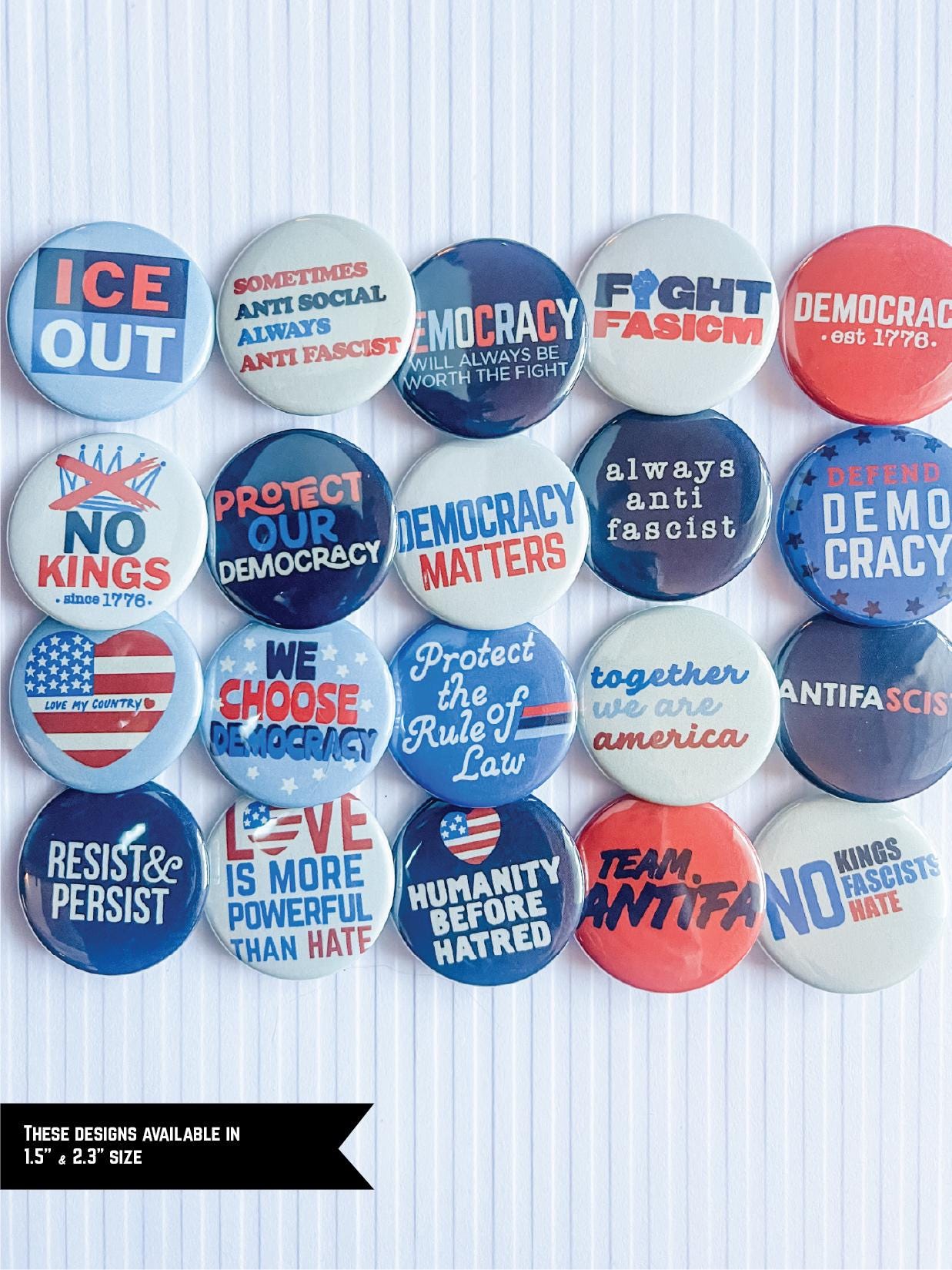 Mix & Match 1" Button Pin Gift- No Kings, Democracy Button Pins ...