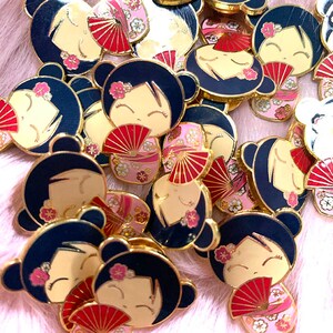 Cute Kokeshi Doll | Hard Enamel Lapel Pin Gift | Kawaii Japanese Girl ...
