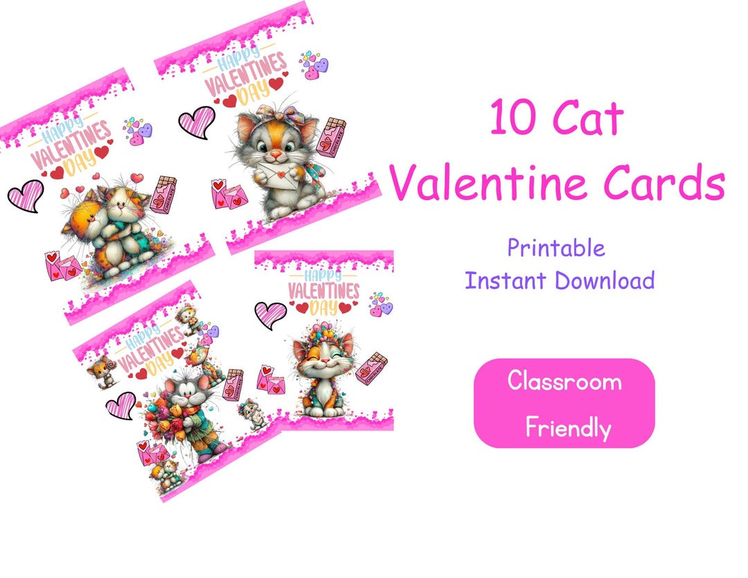 Cat Valentine Cards for Kids Printable | 10 Cute Cat Valentines ...