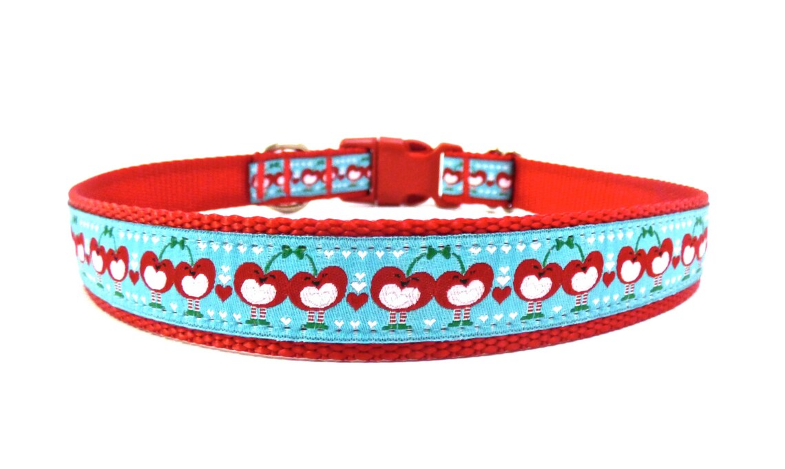Cherries Dog Collar Red Dog Collar Aqua Dog Collar Fruit | Etsy