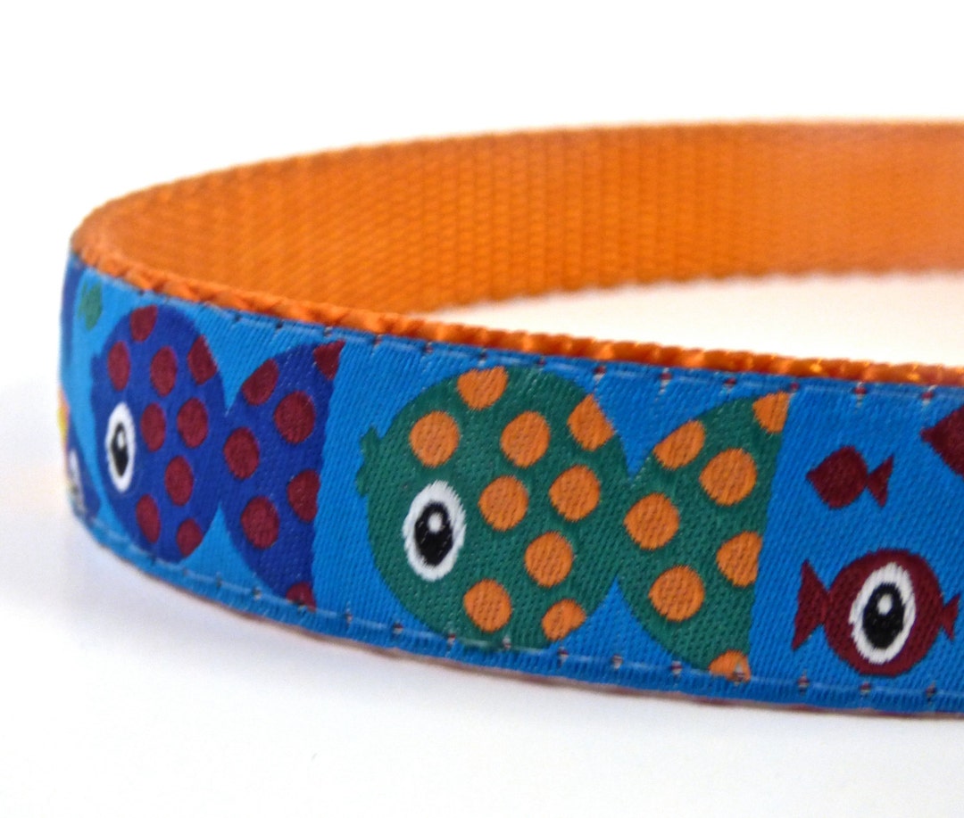Colorful Fish Dog Collar, Orange Dog Collar, Fish Dog Collar, Ribbon ...