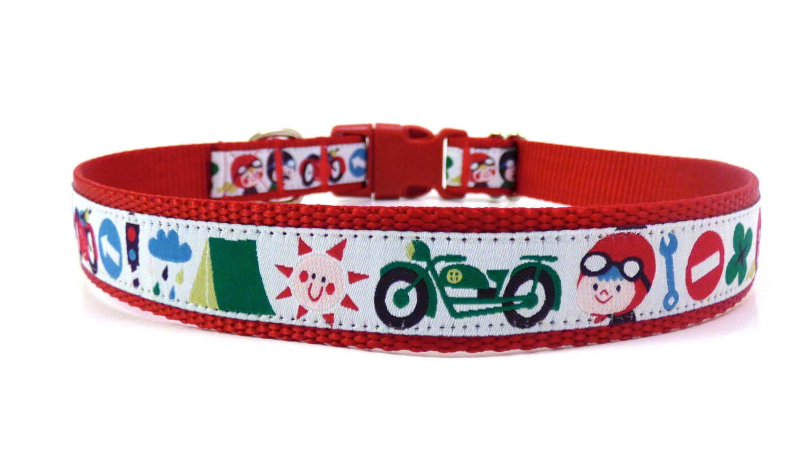 Motorcycle Dog Collar, Biker Dog Collar, Red Dog Collar, Nylon Dog ...