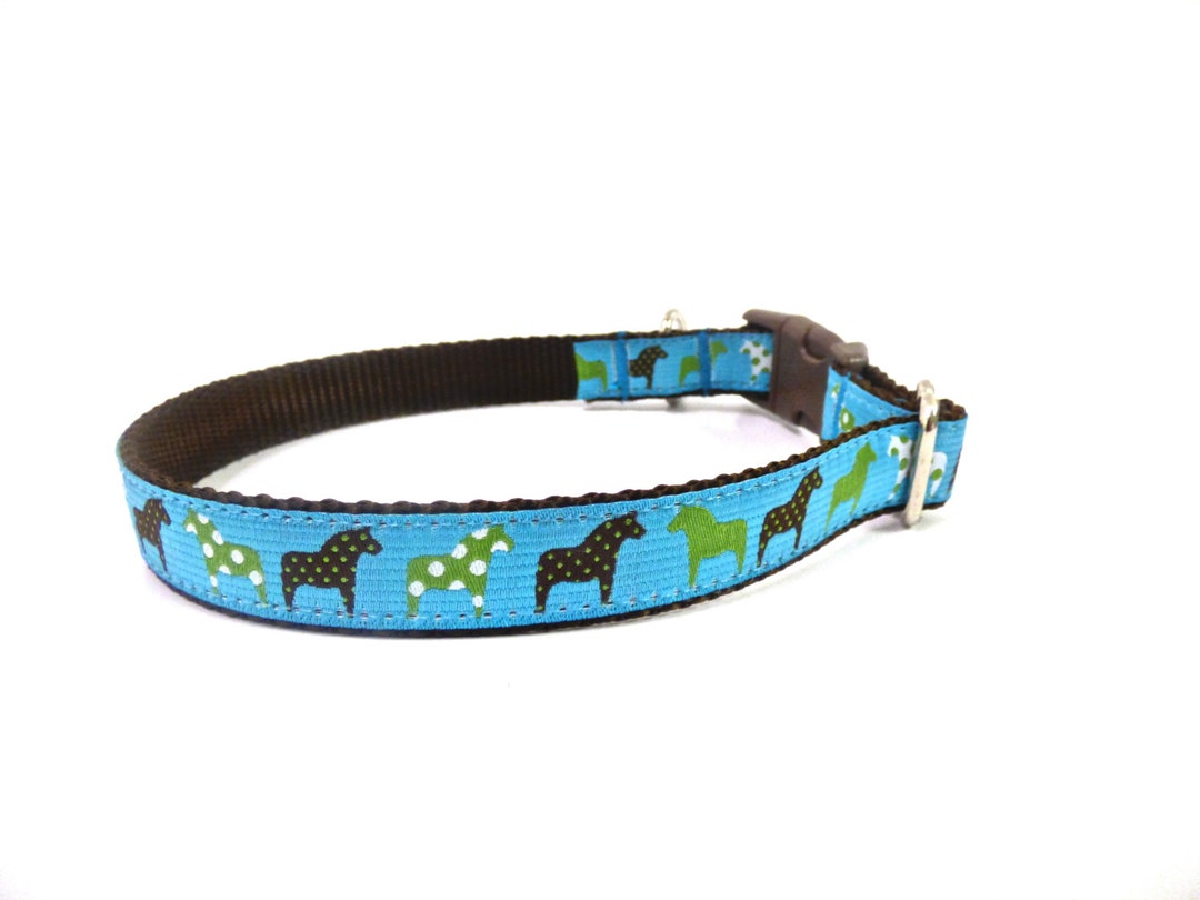 Dala Horse Dog Collar, Horse Dog Collar, Polka Dot Dog Collar, Blue Dog ...