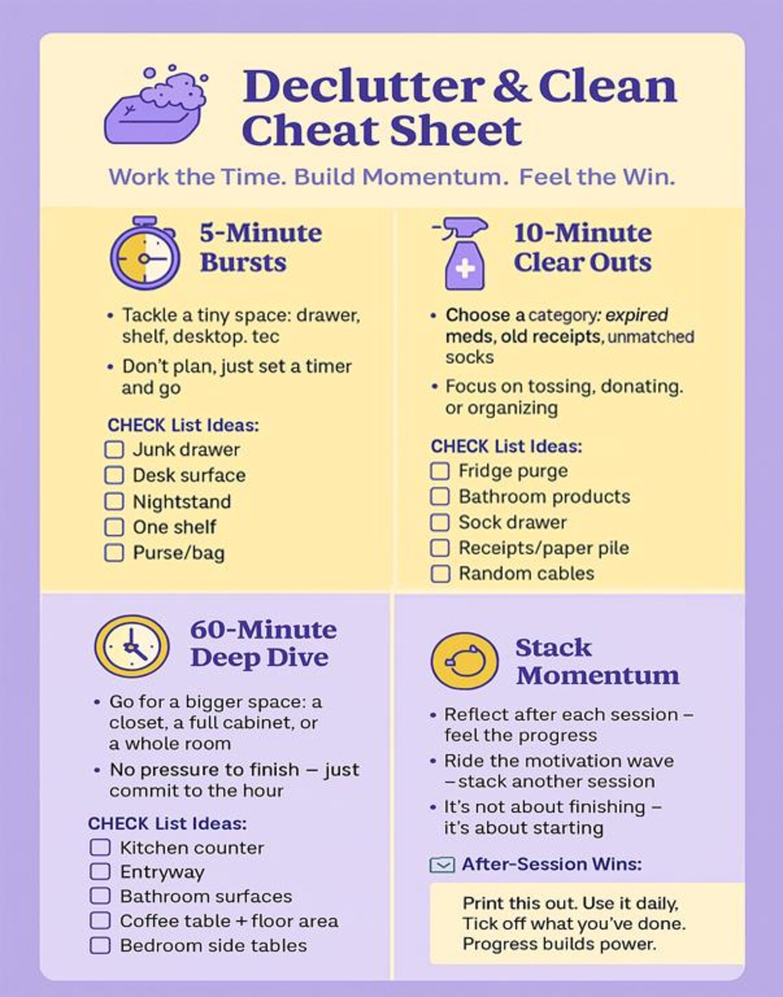 Declutter and Clean up Cheat Sheet, Digital Download, Printable, Easy Realistic Decluttering for ...