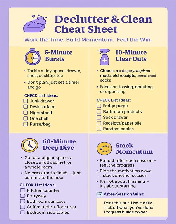 Declutter and Clean up Cheat Sheet, Digital Download, Printable, Easy ...