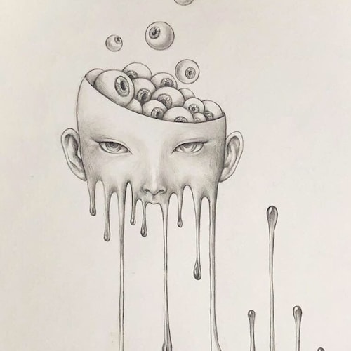 Linggo Surreal Drawing Horror Flower Girl With Eyeball Wall - Etsy