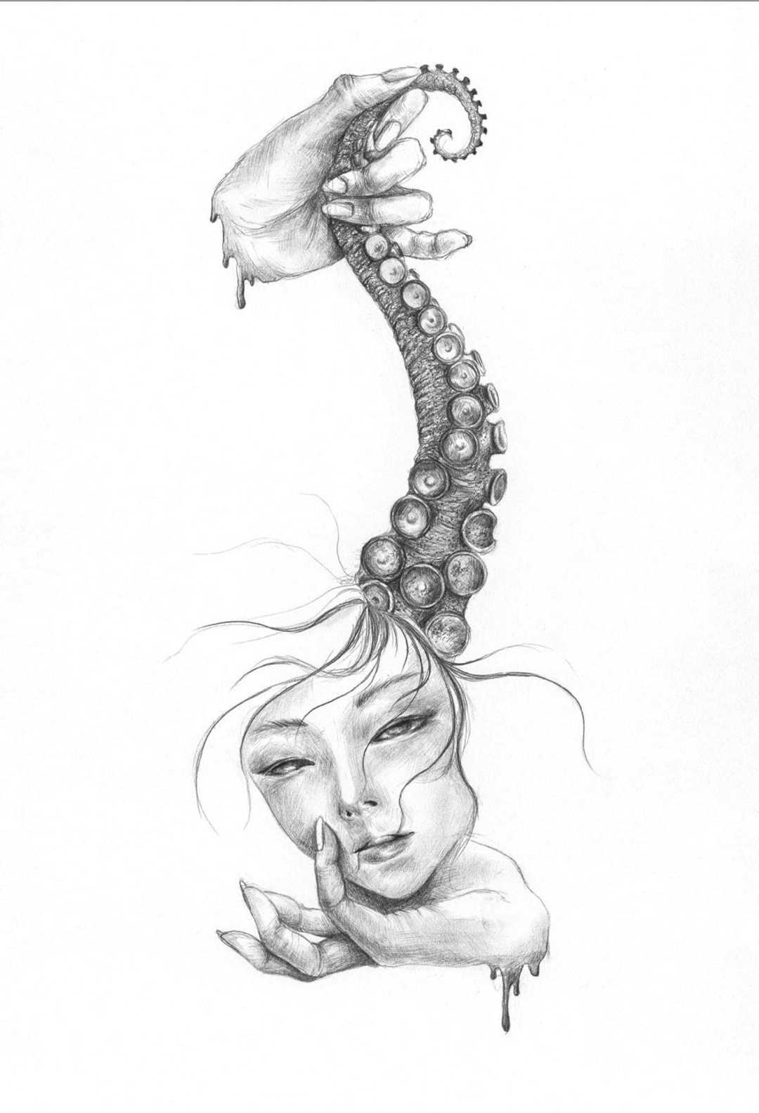 Linggo Surreal Drawing Tentacle I Octopus Girl Wall Art Wall Decor Art ...