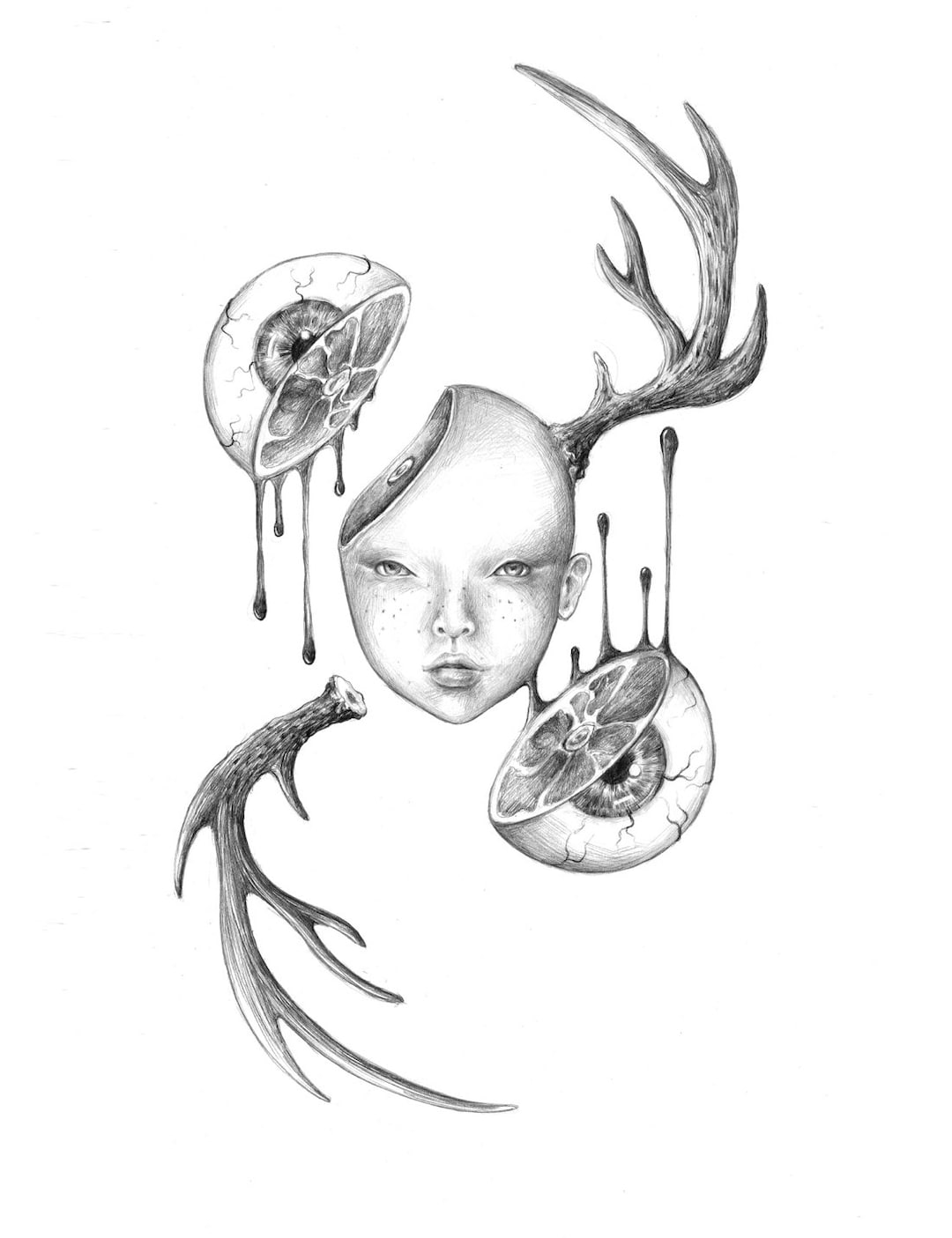 Linggo Surreal Drawing Horror Flower Girl With Eyeball Wall Art Wall ...
