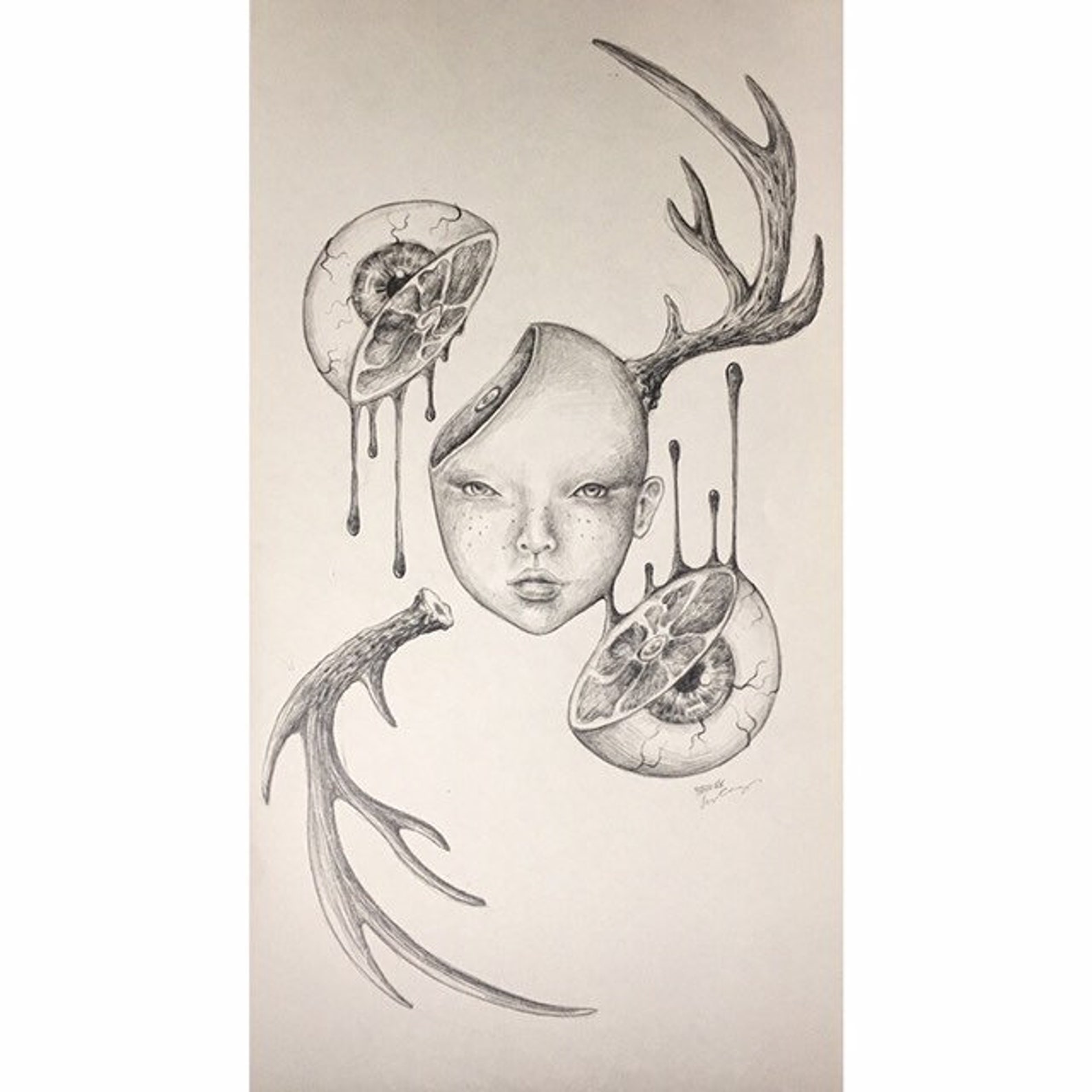 Linggo Surreal Drawing Horror Flower Girl With Eyeball Wall - Etsy