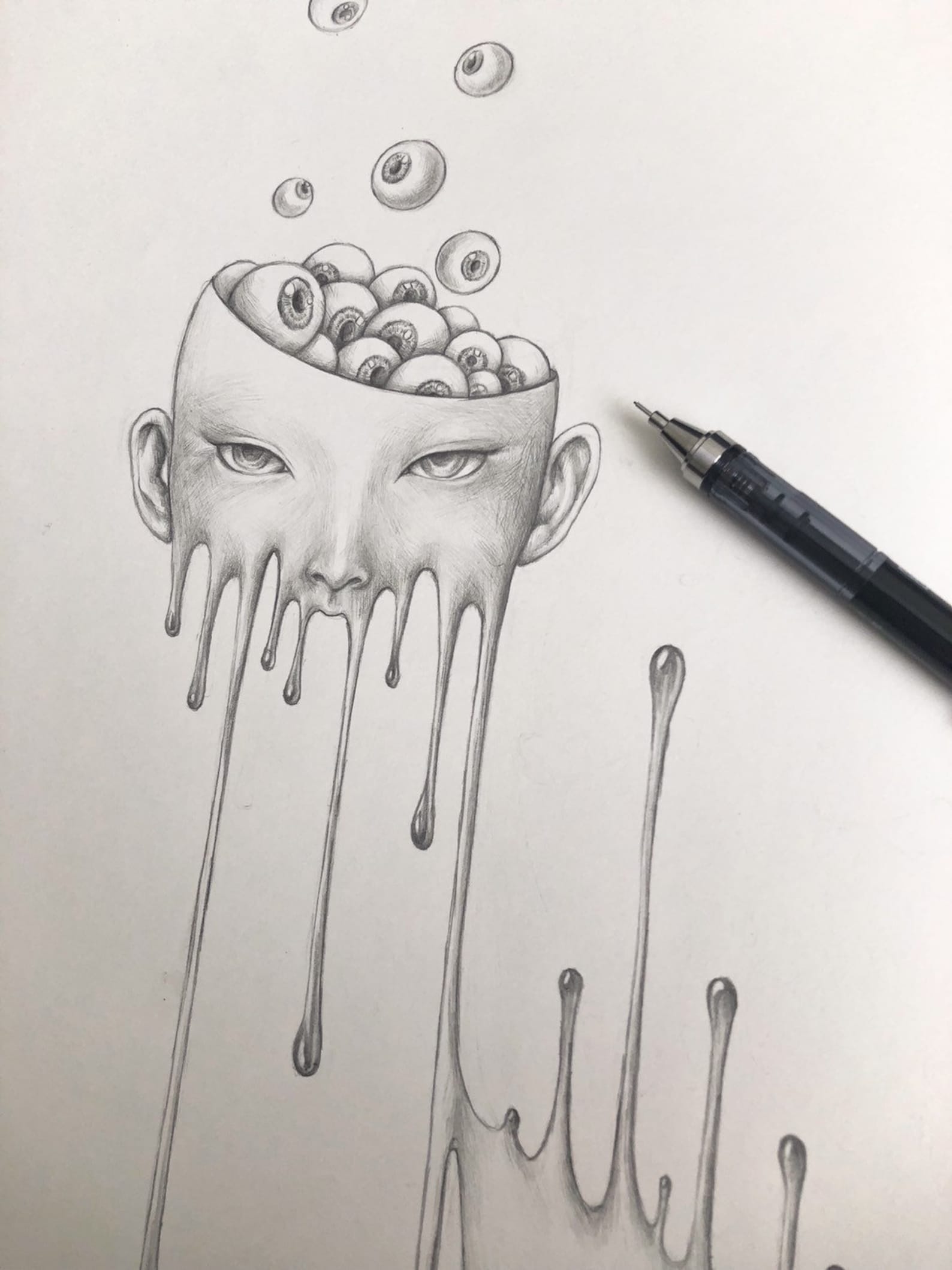 Limit autographed print melting Girl with eyeball surreal | Etsy