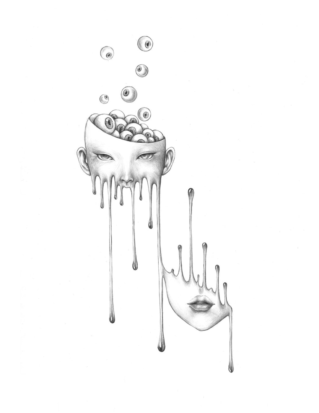 Limit Autographed Print, Melting Girl With Eyeball, Surreal Pencil ...