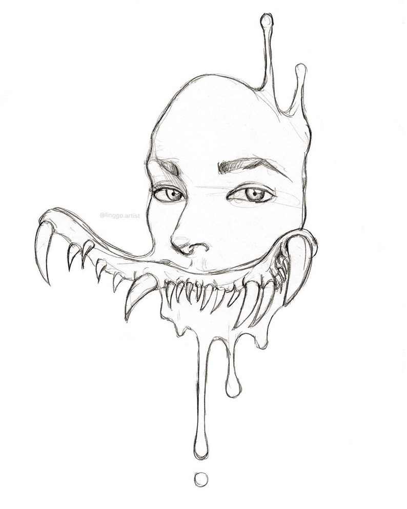 Split Mouth Girl With Sharp Teeth Surreal Unusual Wall Art - Etsy