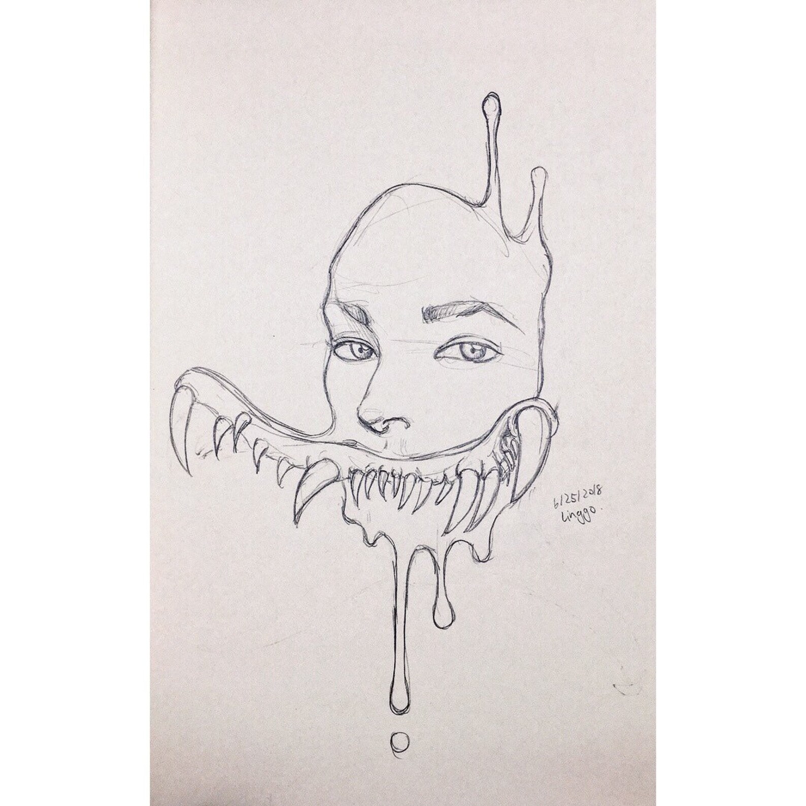 Split Mouth Girl With Sharp Teeth Surreal Unusual Wall Art ...