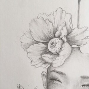 Blossom, Surreal Drawing, Flower Girl With Eyeball Wall Art Wall Decor ...